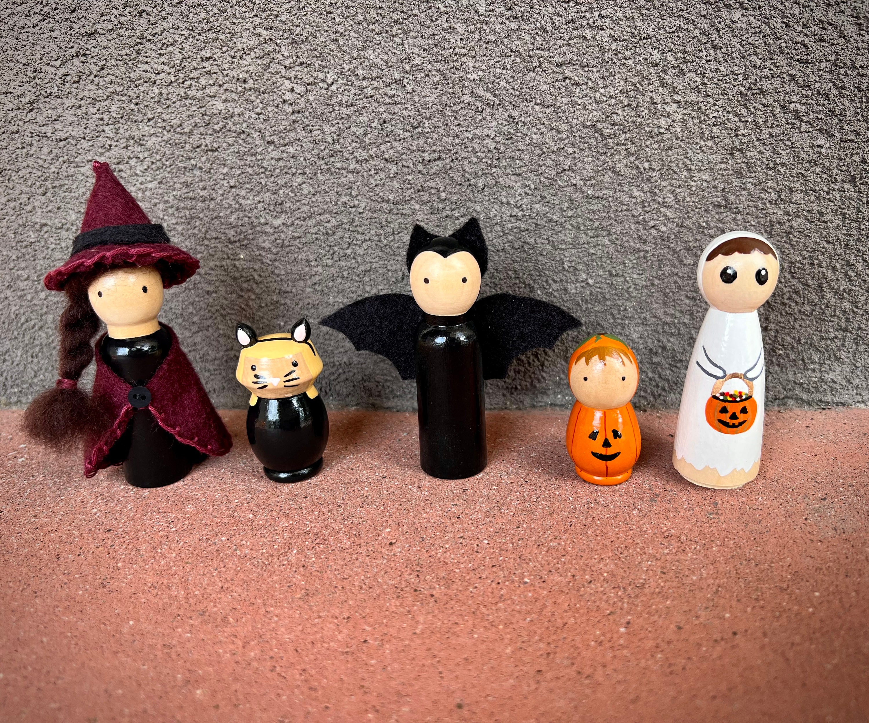 Halloween Peg Dolls Witch, Bat, Ghost, Cat, Bunny, Pumpkin - Etsy