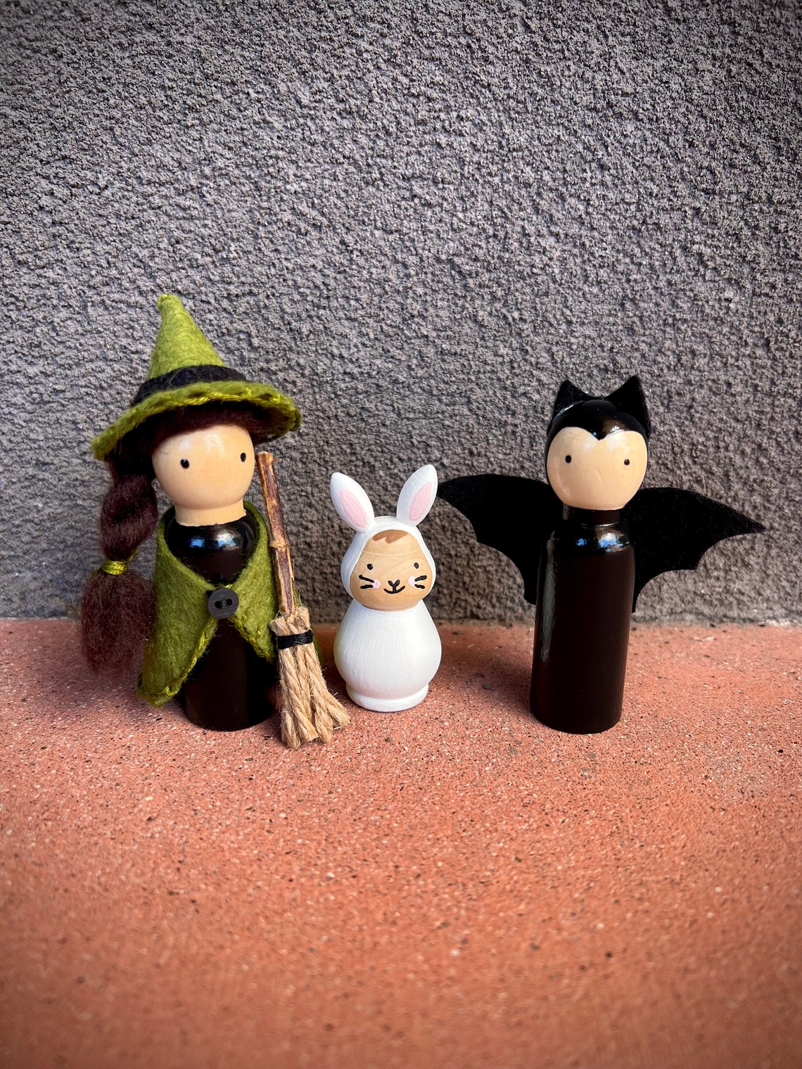 Halloween Peg Dolls Witch, Bat, Ghost, Cat, Bunny, Pumpkin - Etsy