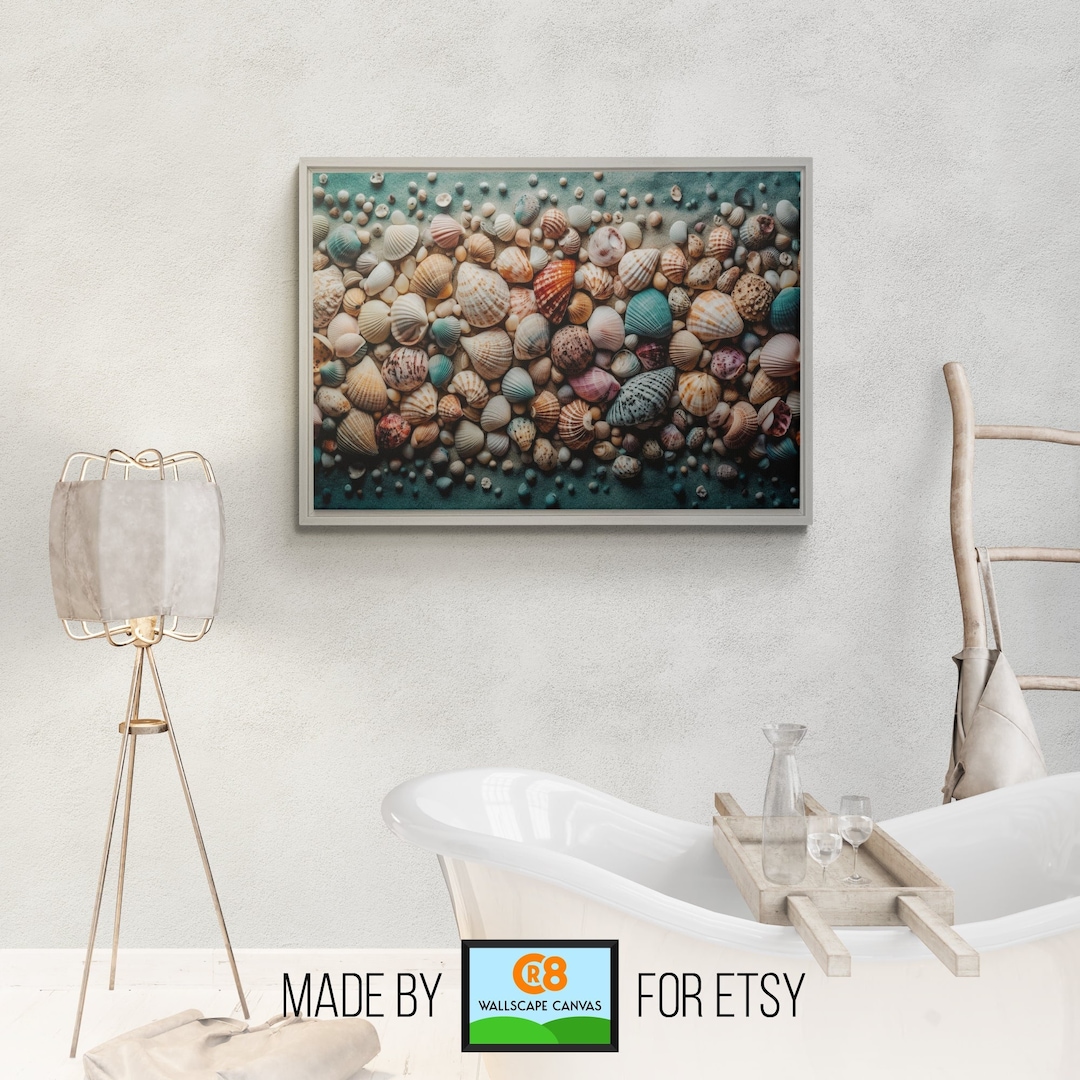 Colorful Seashell Canvas Wall Art, Bathroom Decoration, Unique Home Art ...