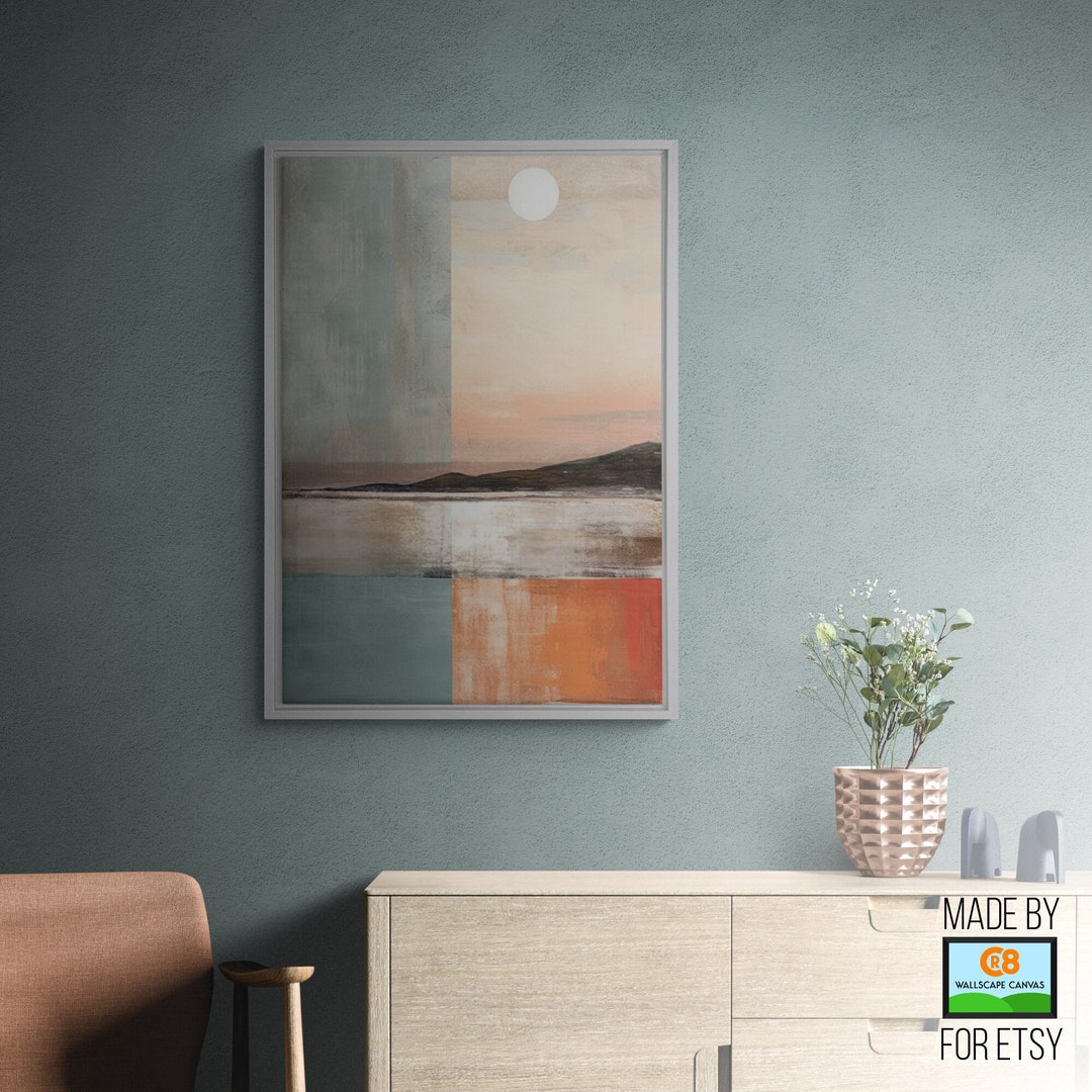 Minimalist Landscape Painting Canvas Wall Art, Sunset on Mountains ...