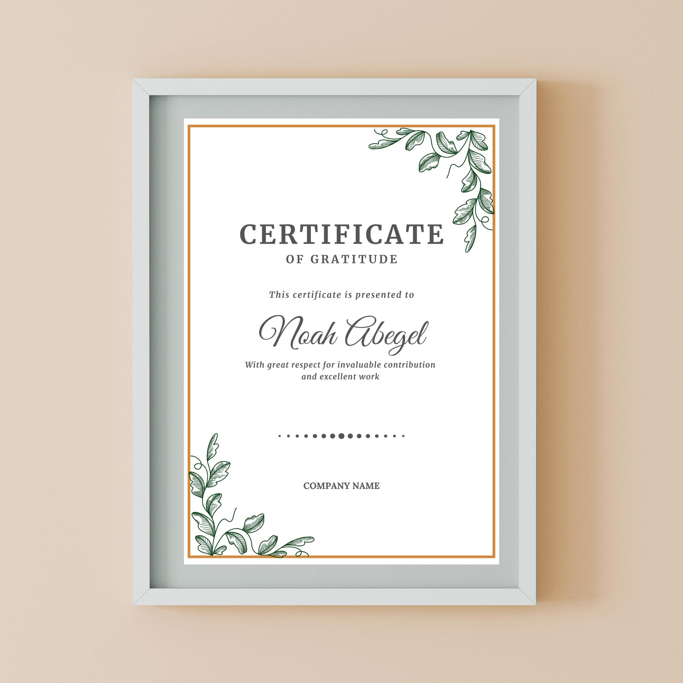 Certificate of Gratitude, Editable Template, Employee Certificate ...
