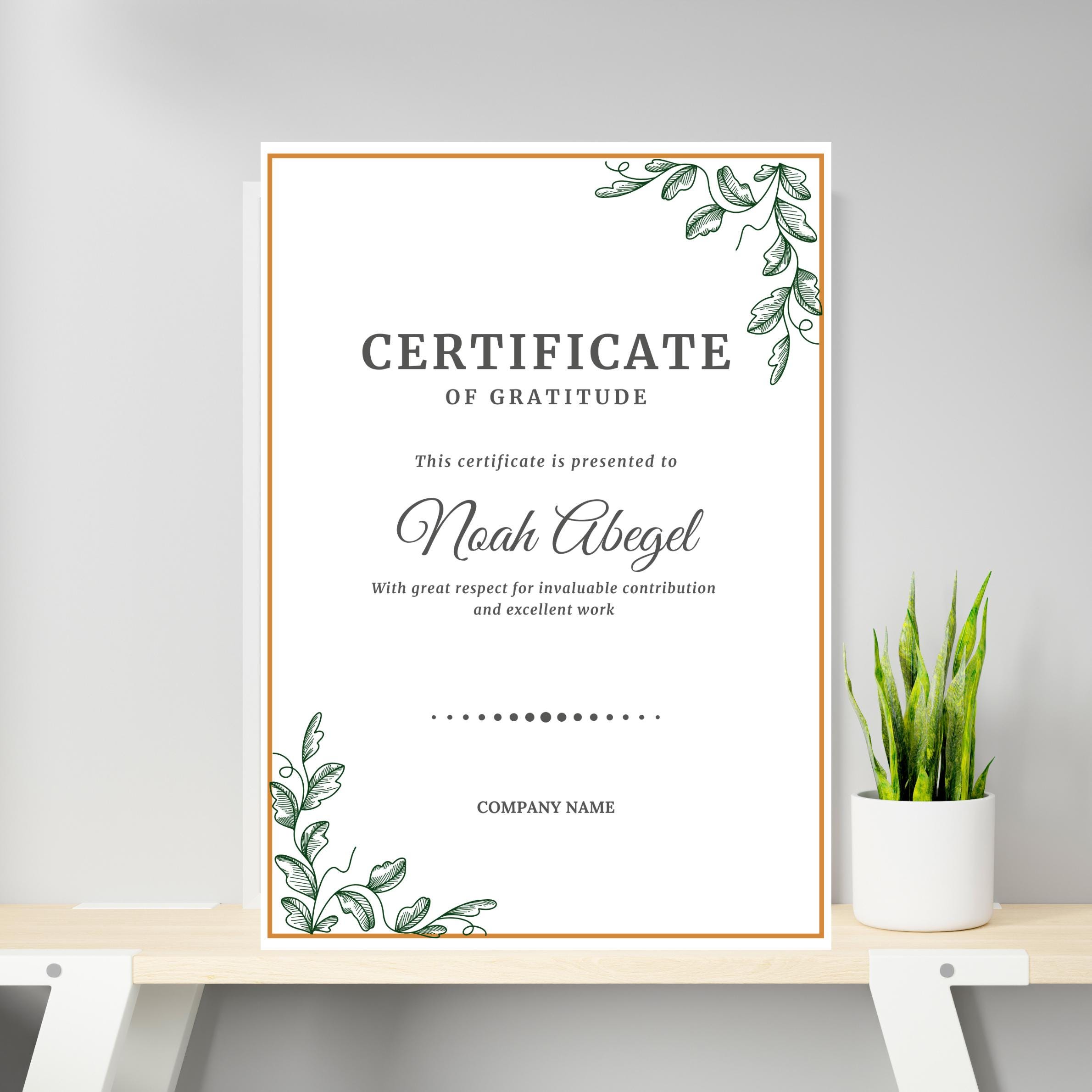 Certificate of Gratitude, Editable Template, Employee Certificate ...