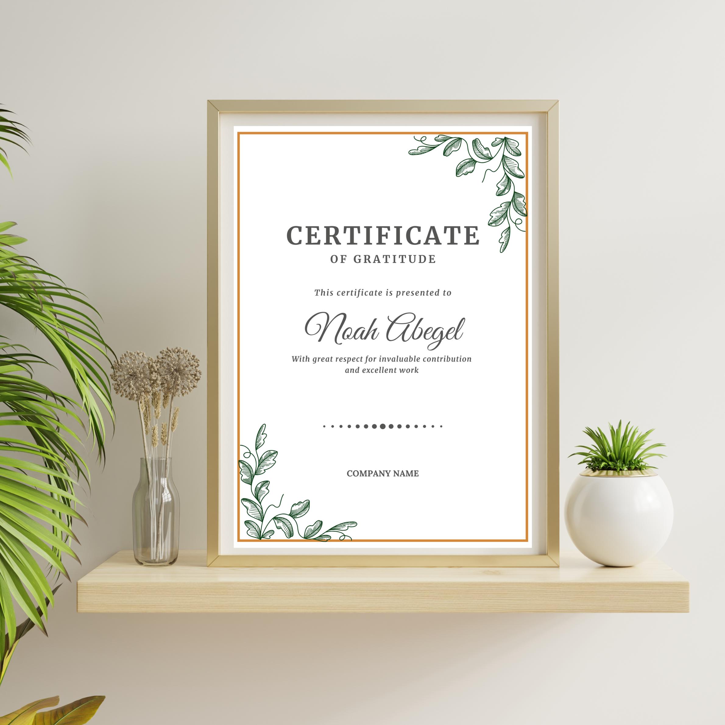 Certificate of Gratitude, Editable Template, Employee Certificate ...