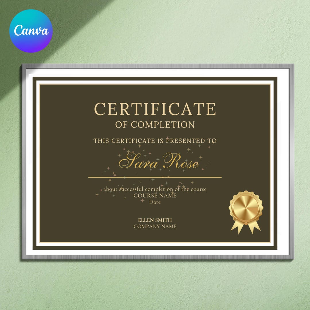 Editable Completion Certificate Template, Instant Download, Digital ...
