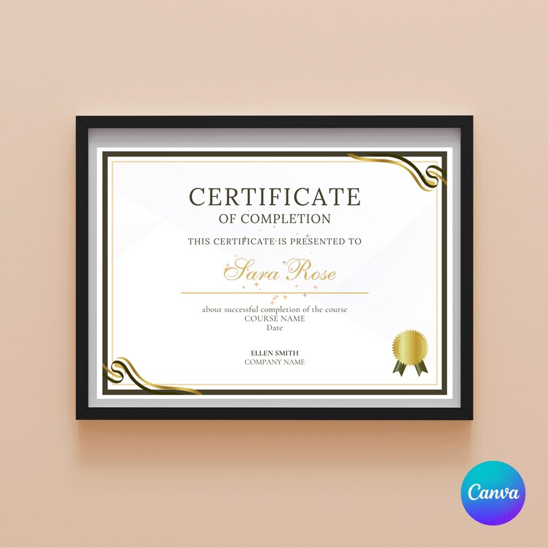 Editable Completion Certificate Template, Instant Download, Digital ...
