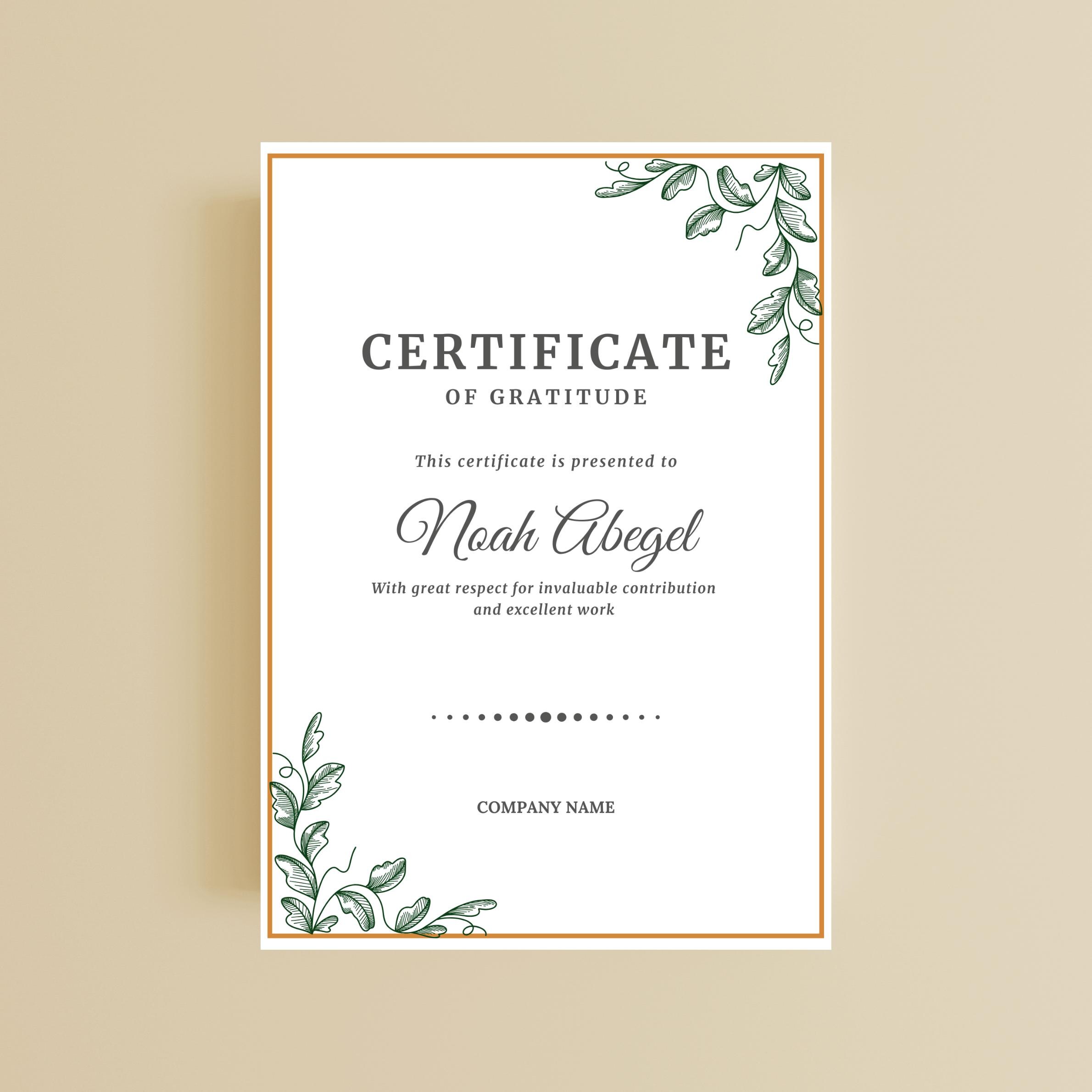 Certificate of Gratitude, Editable Template, Employee Certificate ...