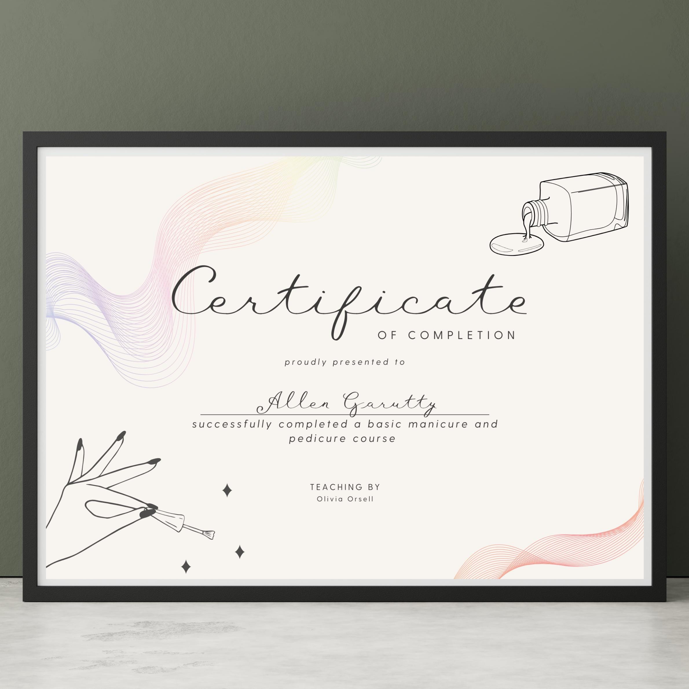 Editable Manicure & Pedicure Course Completion Certificate, Printable ...