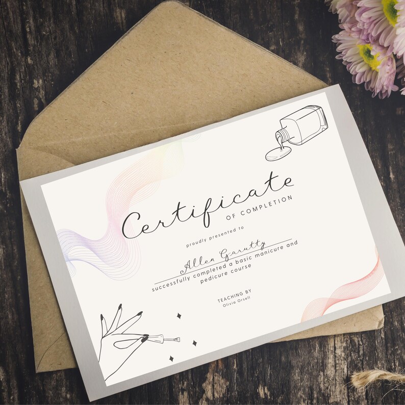 Editable Manicure & Pedicure Course Completion Certificate, Printable ...