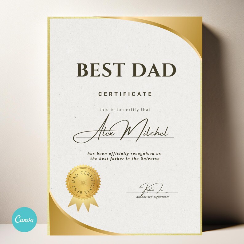 Editable Best Dad Certificate Template, Dad Certificate, Father’s Day ...