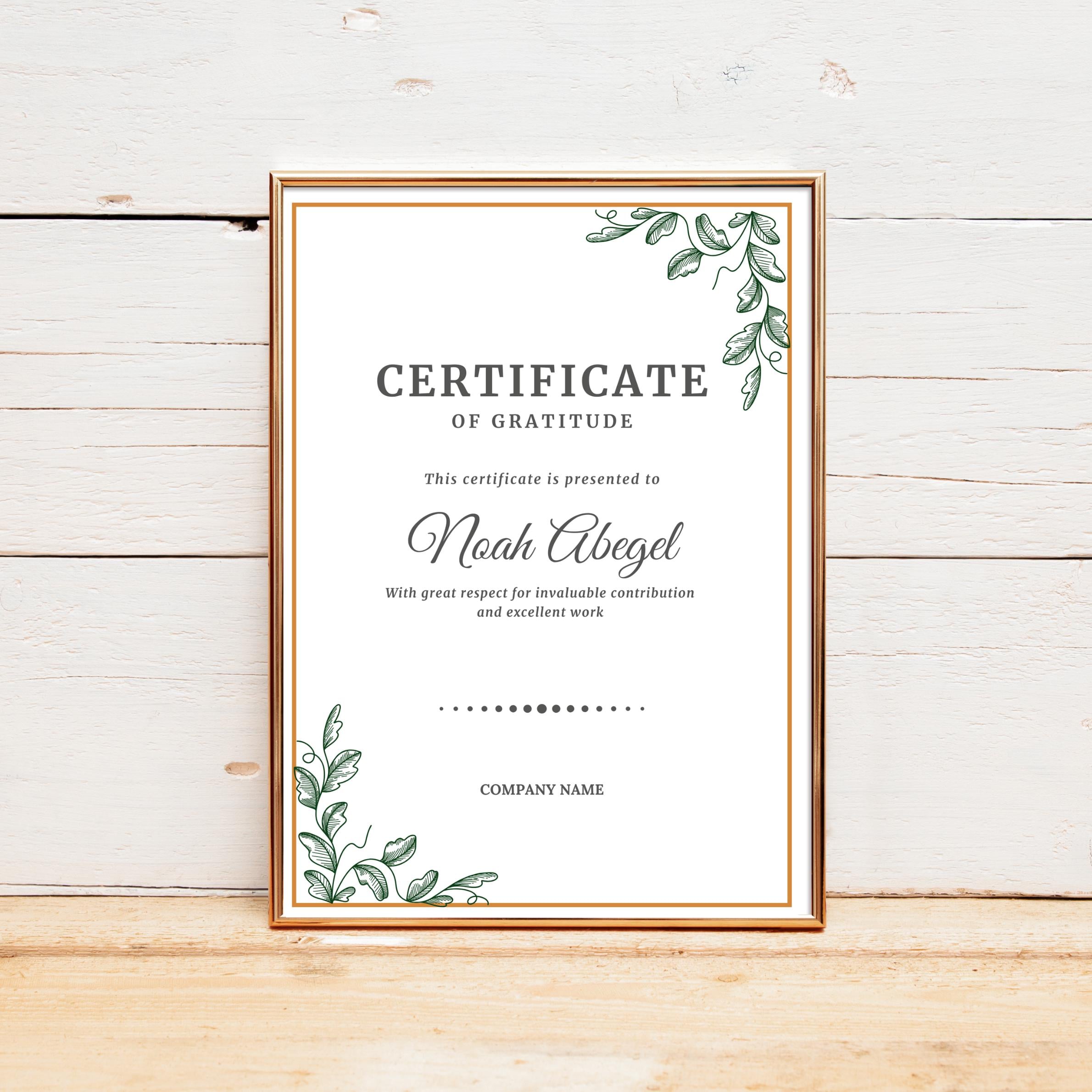 Certificate of Gratitude, Editable Template, Employee Certificate ...
