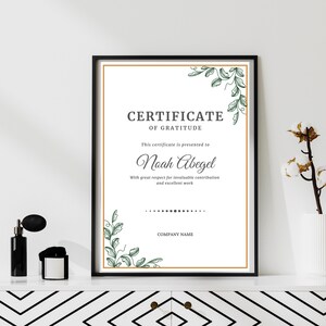 Certificate of Gratitude, Editable Template, Employee Certificate ...
