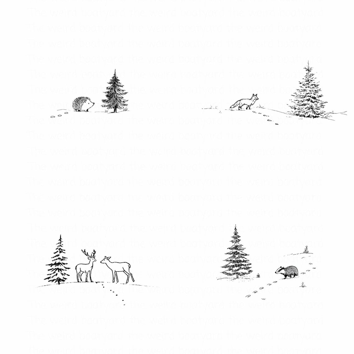 Winter Woodland Animals Line Art: Christmas Clipart Pngs (digital ...