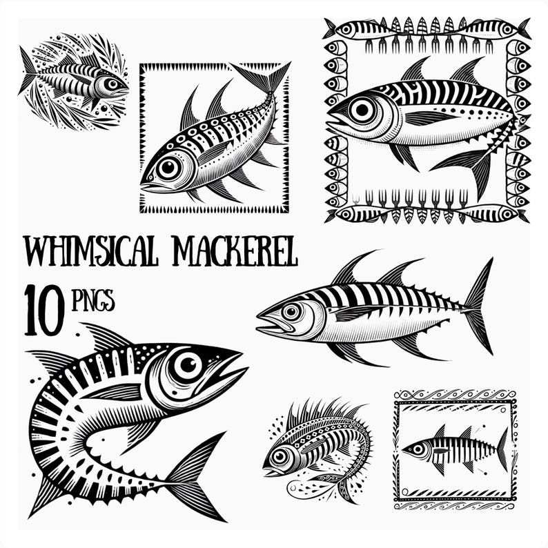 10 Whimsical Mackerel PNG Clipart, Fisherman Digital Art (digital ...