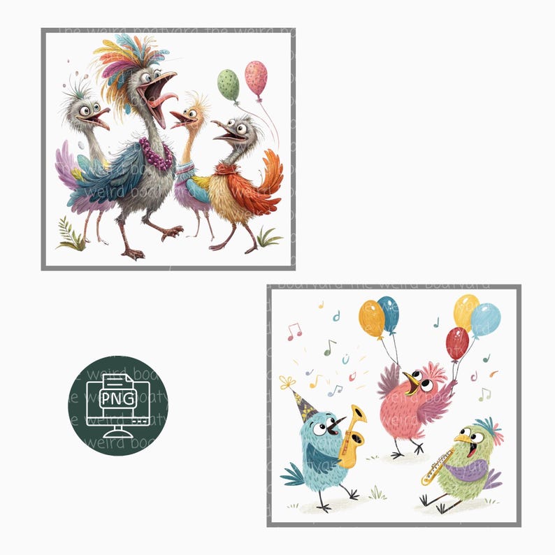 Whimsical Party Birds Clipart: 10 Funky Pngs (digital Download) - Etsy