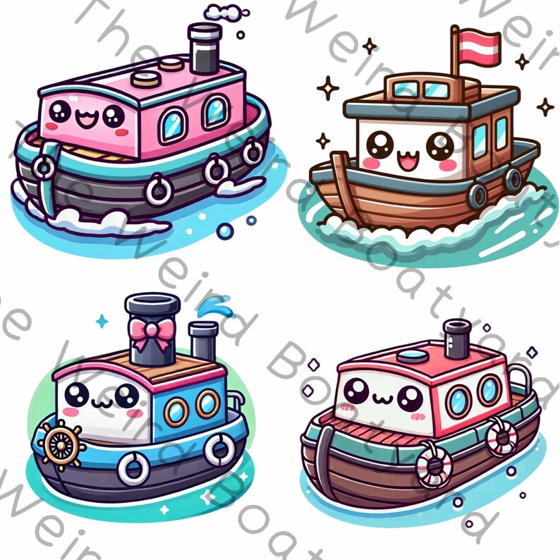 10 Cute Kawaii Boats Clipart, Transparent PNG, Instant Digital ...