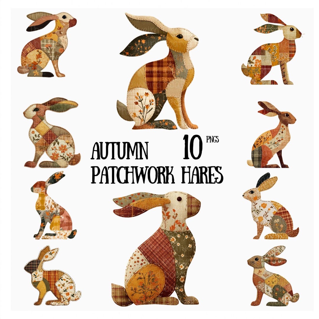 Autumn Patchwork Hare Clipart, 10 PNG Images (digital Download) - Etsy