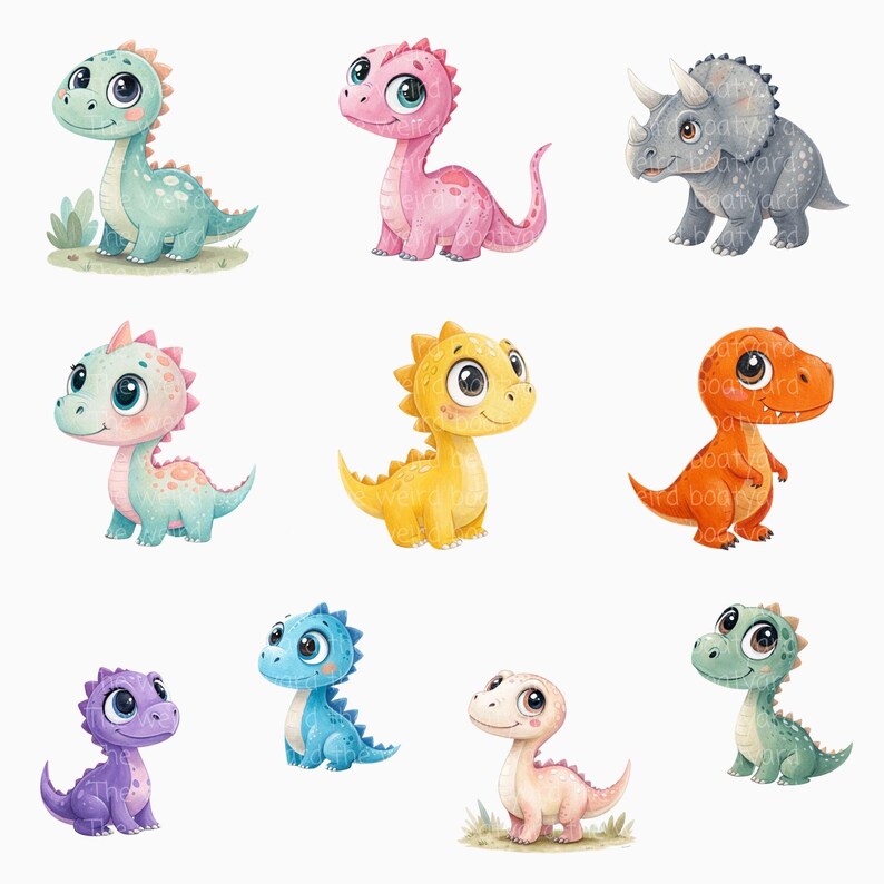 10 Cute Baby Dinosaur Pngs – Colorful Clipart for Kids, Dino Birthday ...