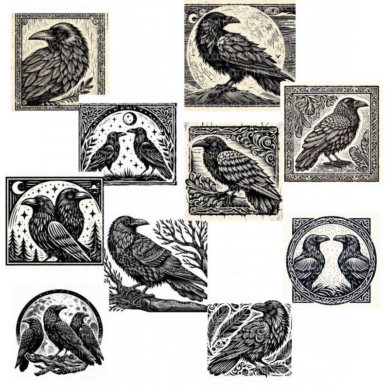 Woodcut Raven Clipart: Vintage Gothic PNG Images (digital Download) - Etsy