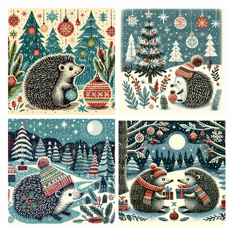 Christmas Hedgehog Clipart, Winter Woodland Pngs (digital Download) - Etsy