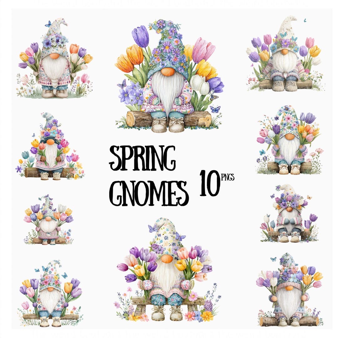 Watercolor Spring Gnomes PNG Clipart Set, Floral Easter Gnomes (digital ...