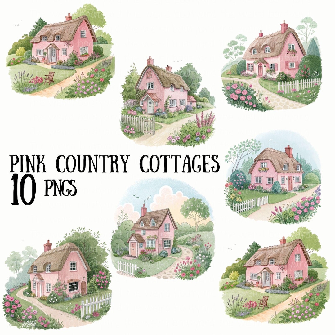 Set of 10 Pink Country Cottage PNG Images - Charming Digital Clipart ...