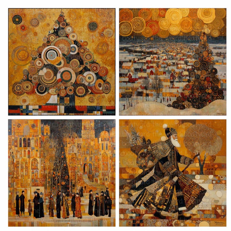 12 Gustav Klimt Inspired Christmas Pngs, Golden Holiday Clipart ...