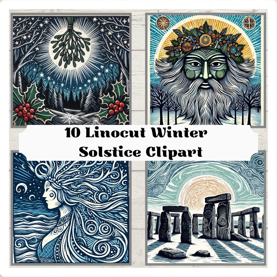 Winter Solstice Linocut Prints: Green Man, Stonehenge (digital Download ...