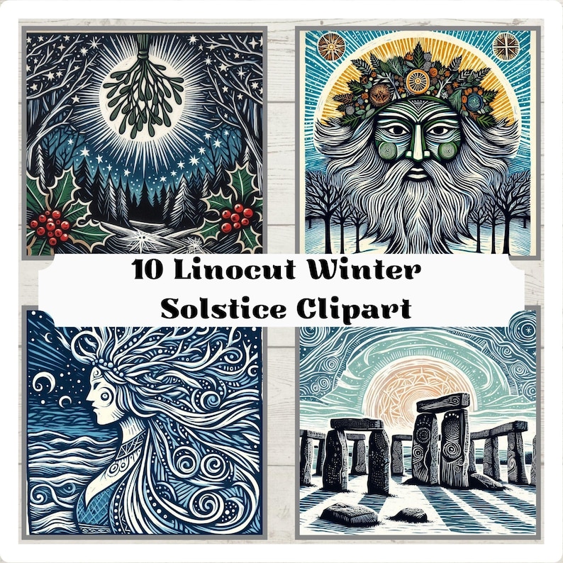 Winter Solstice Linocut Prints: Green Man, Stonehenge (digital Download ...