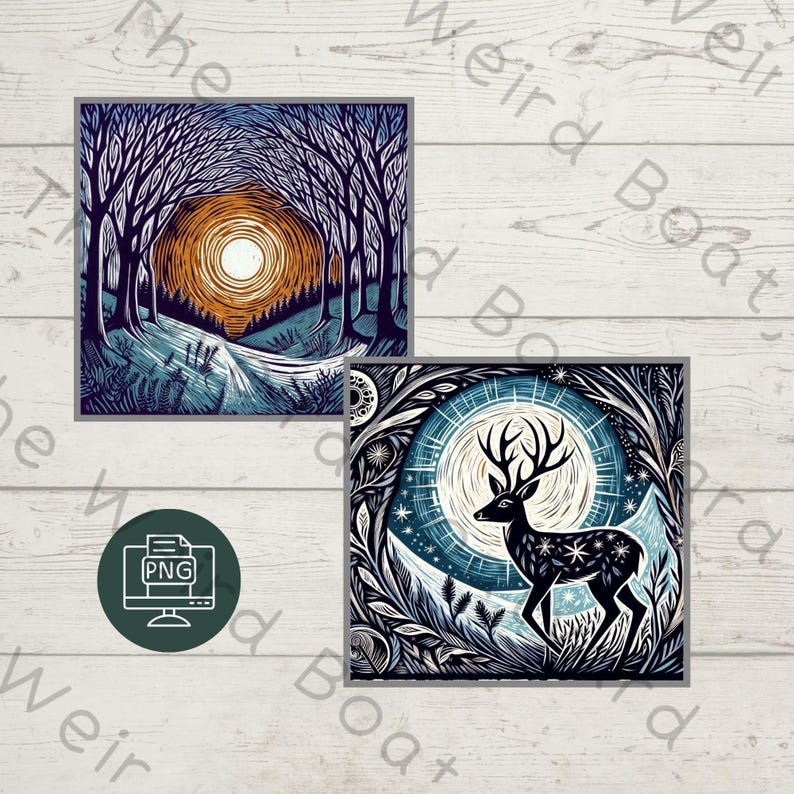 Winter Solstice Linocut Prints: Green Man, Stonehenge (digital Download ...