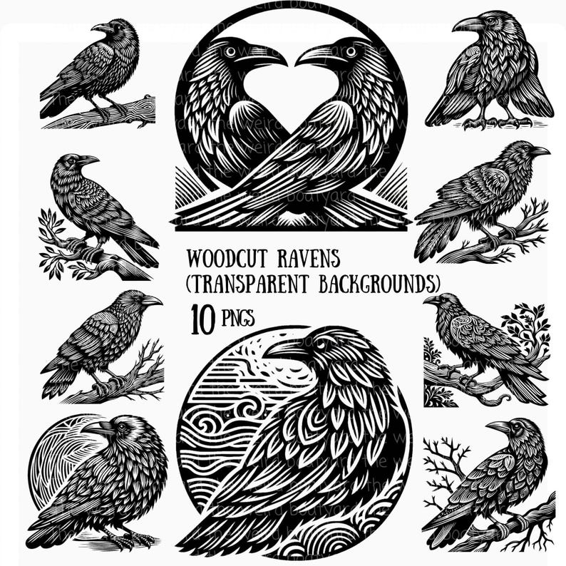 Woodcut Raven Clipart: Vintage Gothic PNG Images (digital Download) - Etsy