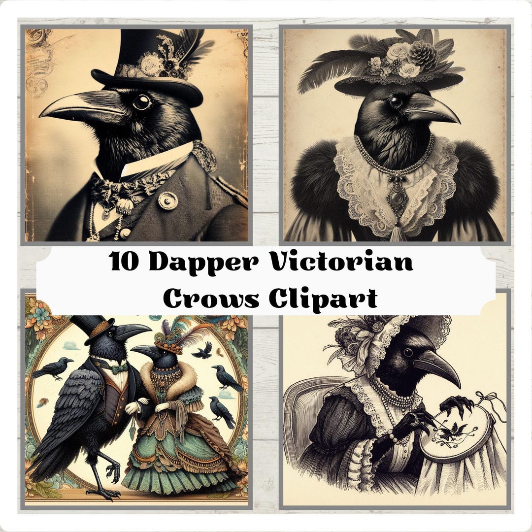10 Dapper Victorian Crows Clipart - 10 Elegant Victorian Ephemera ...