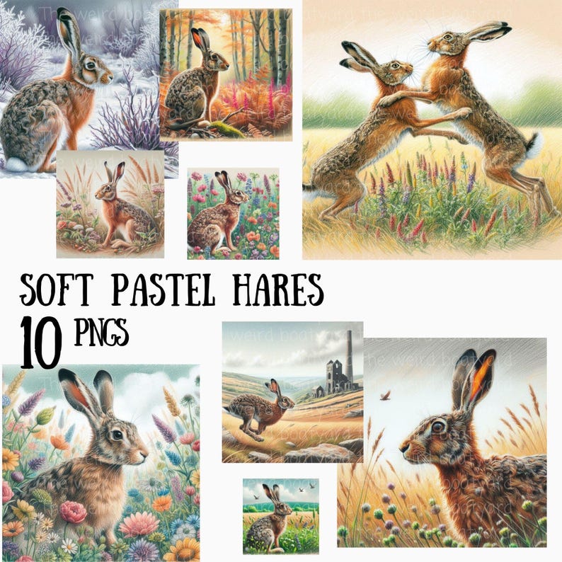 Pastel Hare Clipart: Woodland PNG Images for Scrapbooking (digital ...