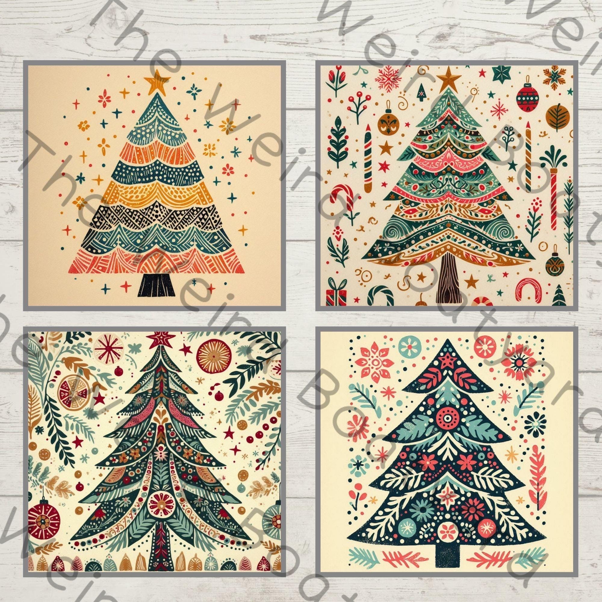 10 Blockprint Christmas Tree Clipart Images, Instant Download, Perfect ...