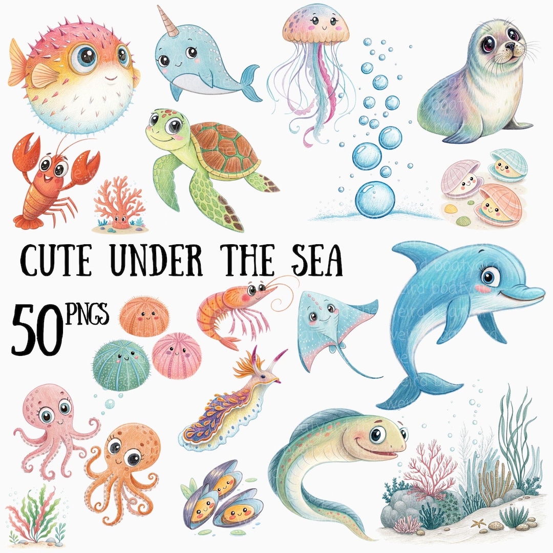 Under the Sea Clipart: 50 PNG Ocean Animals (digital Download) - Etsy