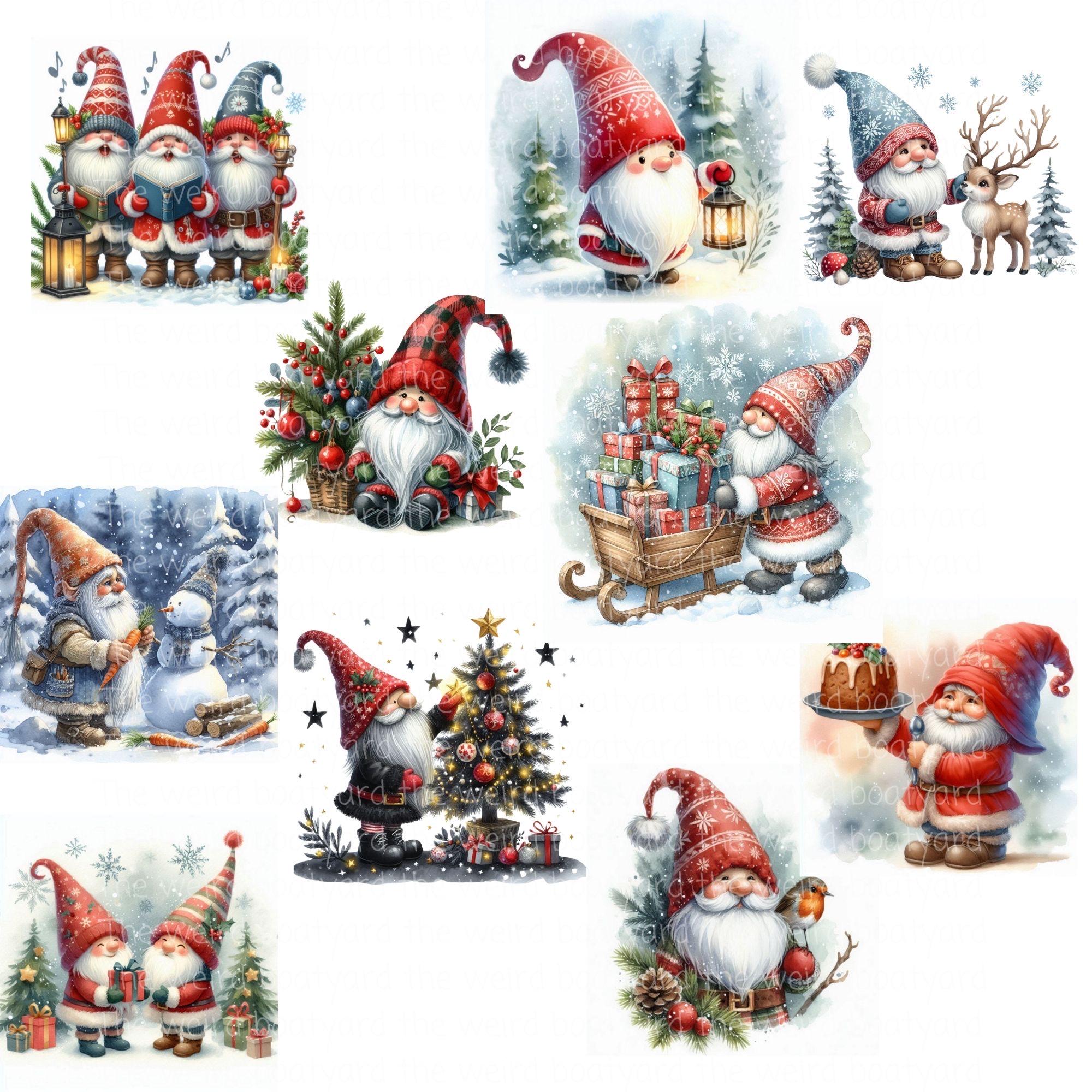 10 Watercolour Christmas Gnomes PNG | Festive Digital Download ...
