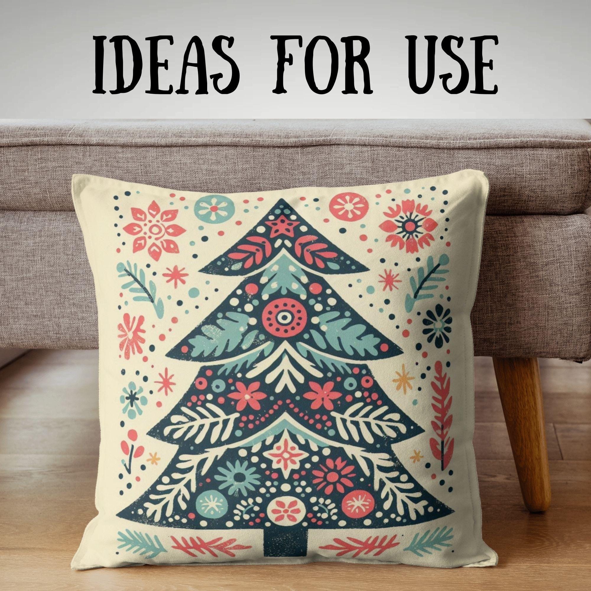 10 Blockprint Christmas Tree Clipart Images, Holiday Designs (instant ...