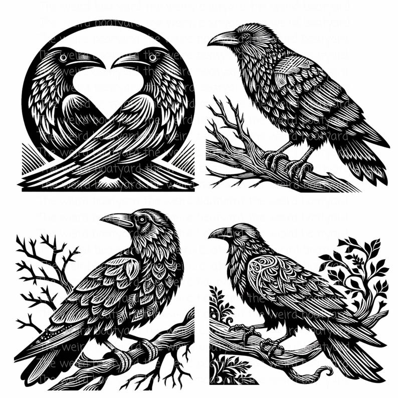 Woodcut Raven Clipart: Vintage Gothic PNG Images (digital Download) - Etsy