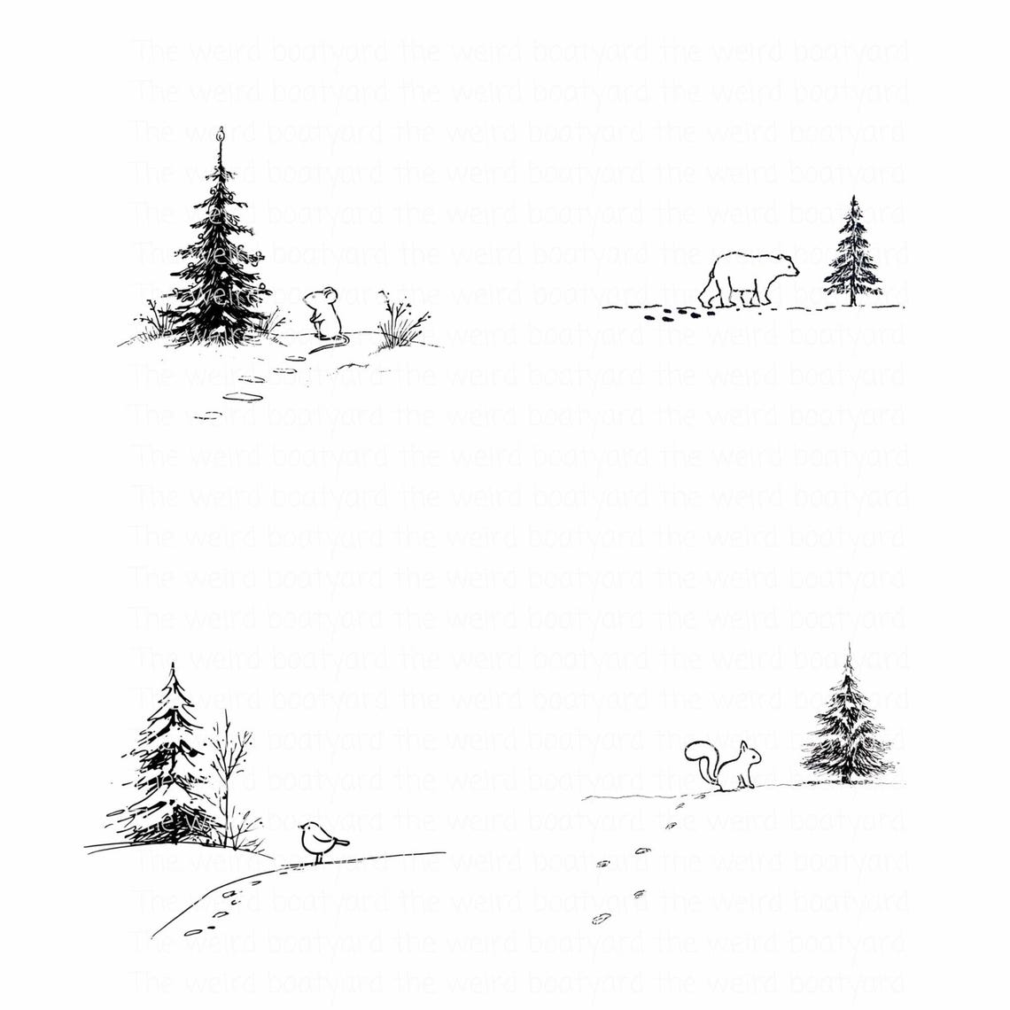 Winter Woodland Animals Line Art: Christmas Clipart Pngs (digital ...