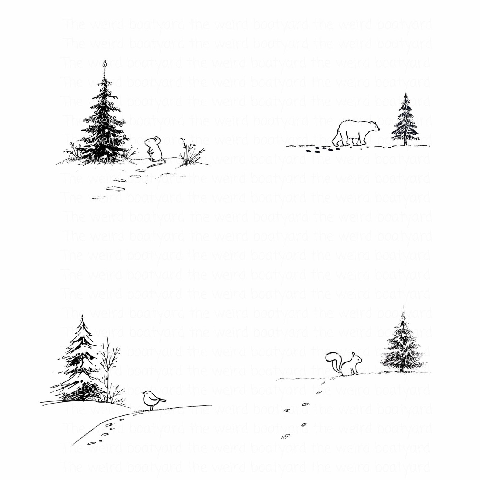 Winter Woodland Animals Line Art: Christmas Clipart Pngs (digital ...