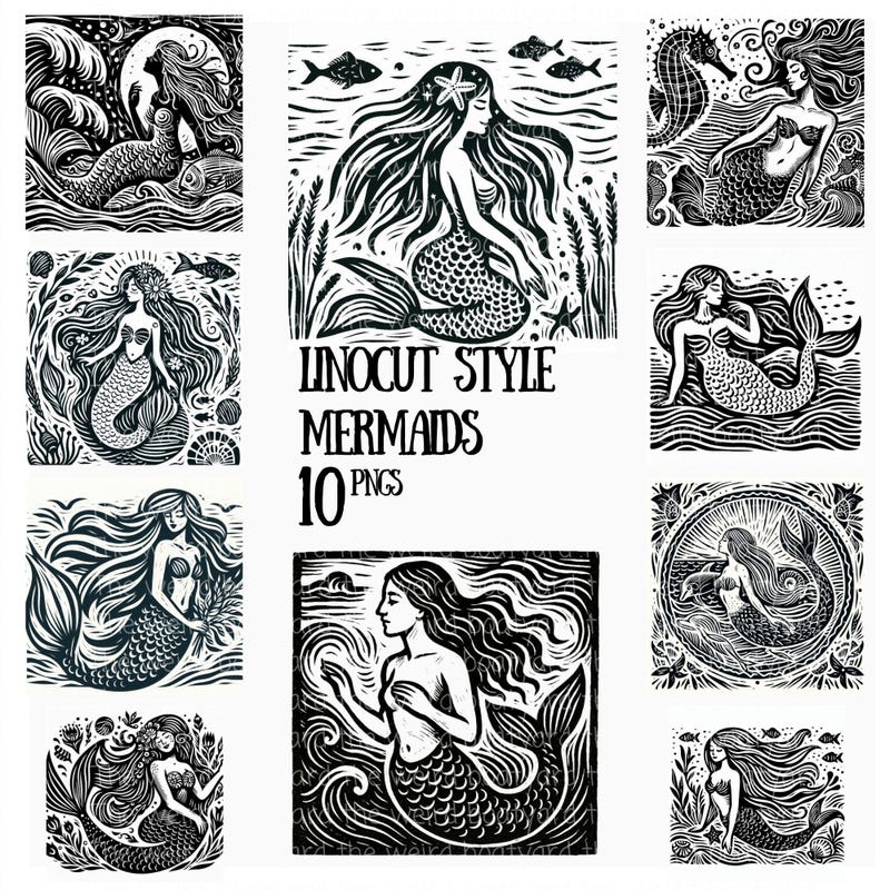 Mermaid Linocut - Etsy