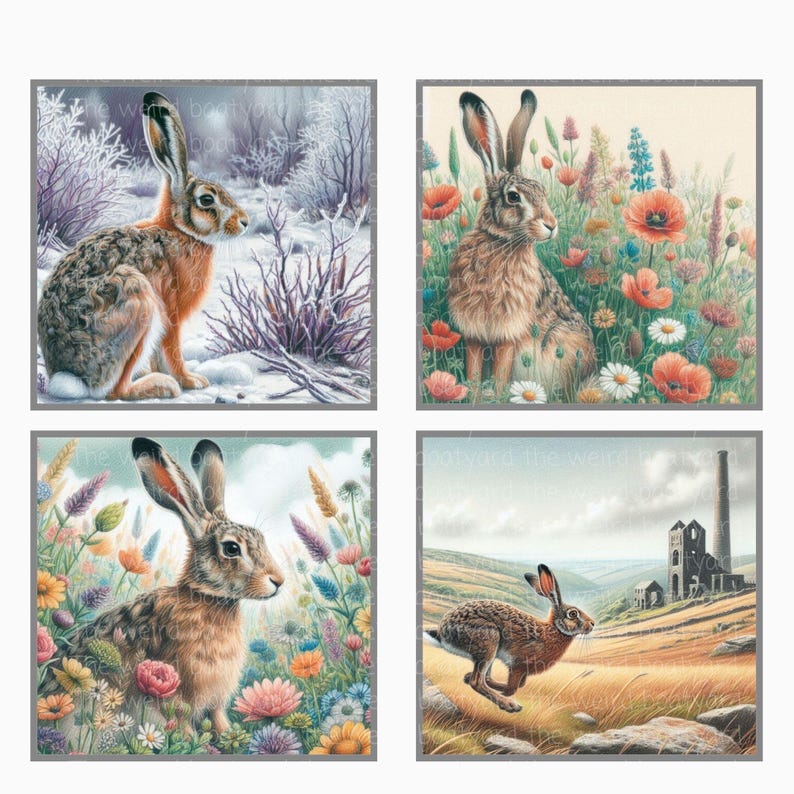 Pastel Hare Clipart: Woodland PNG Images for Scrapbooking (digital ...