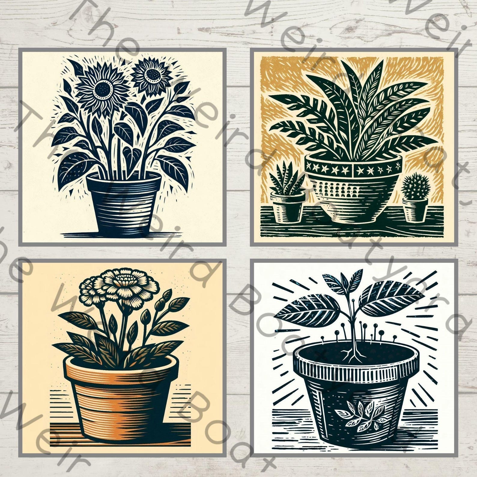 10 Digital Linocut Plant Clipart Images | High-resolution Nature Art ...