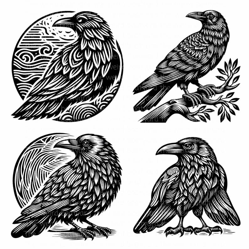 Woodcut Raven Clipart: Vintage Gothic PNG Images (digital Download) - Etsy