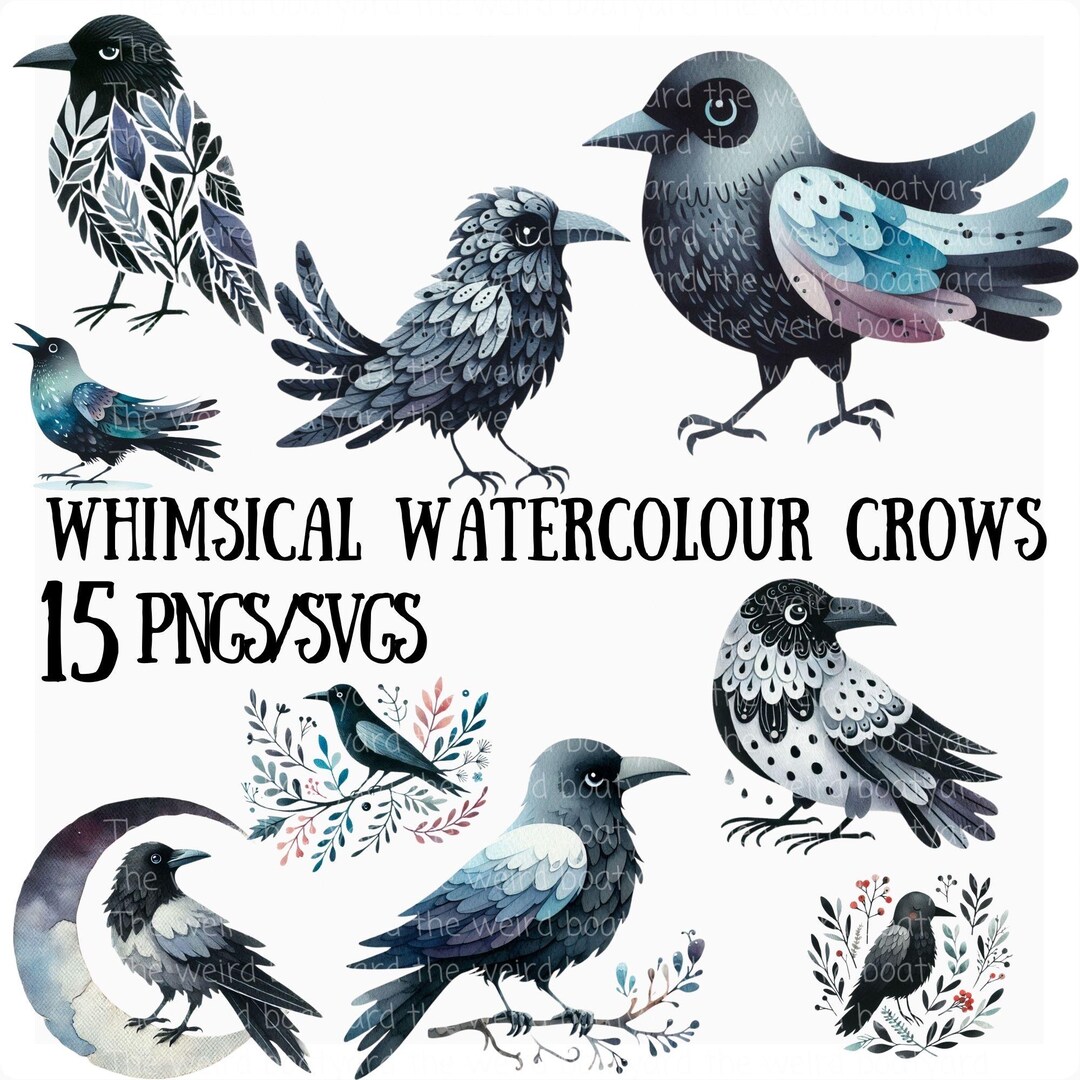 15 Whimsical Watercolour Crows Clipart, Transparent PNG and SVG ...
