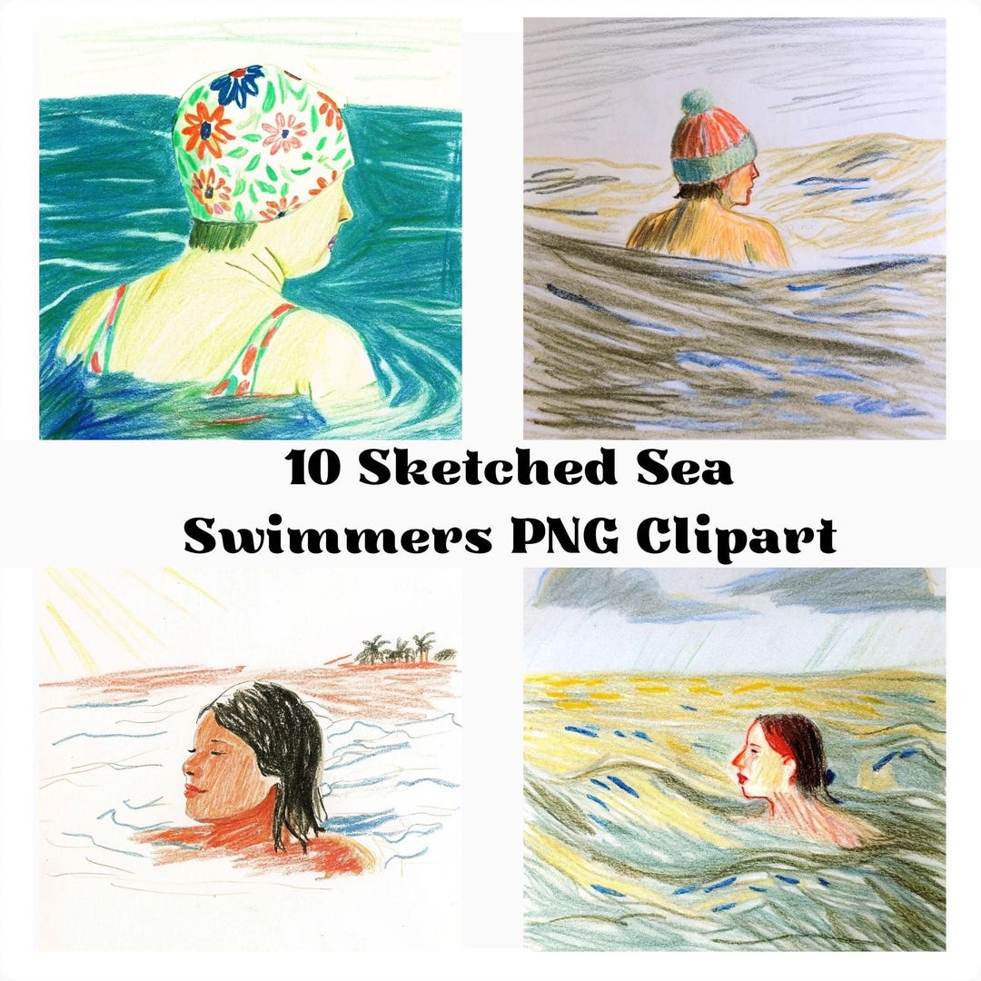 10 Sketched Sea Swimmers Clipart, Wild Swimming Graphics, Ocean ...