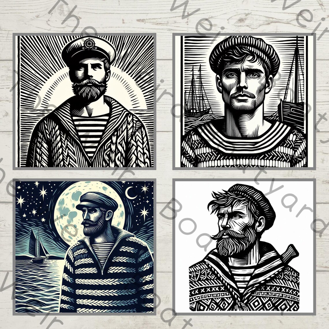 Linocut Sailor Clipart: Vintage Nautical Art, Ganseys (digital Download ...
