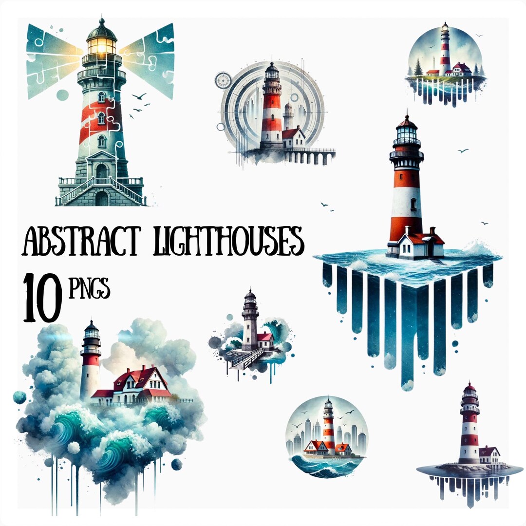 10 Abstract Watercolour Lighthouses Clipart. Digital Images. Nautical ...
