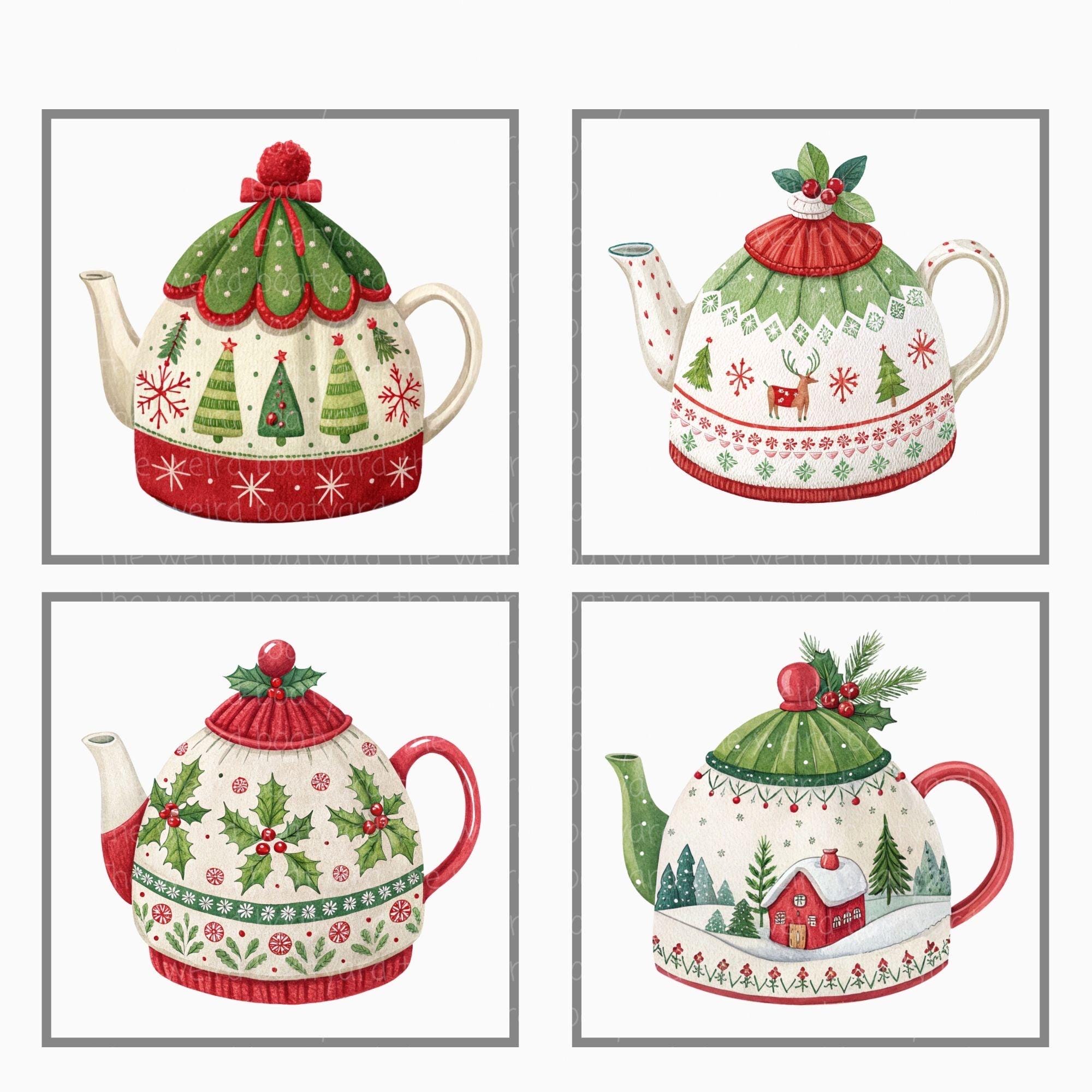 Christmas Teapot Clipart: Watercolor Holiday Tea Pot PNG Images ...