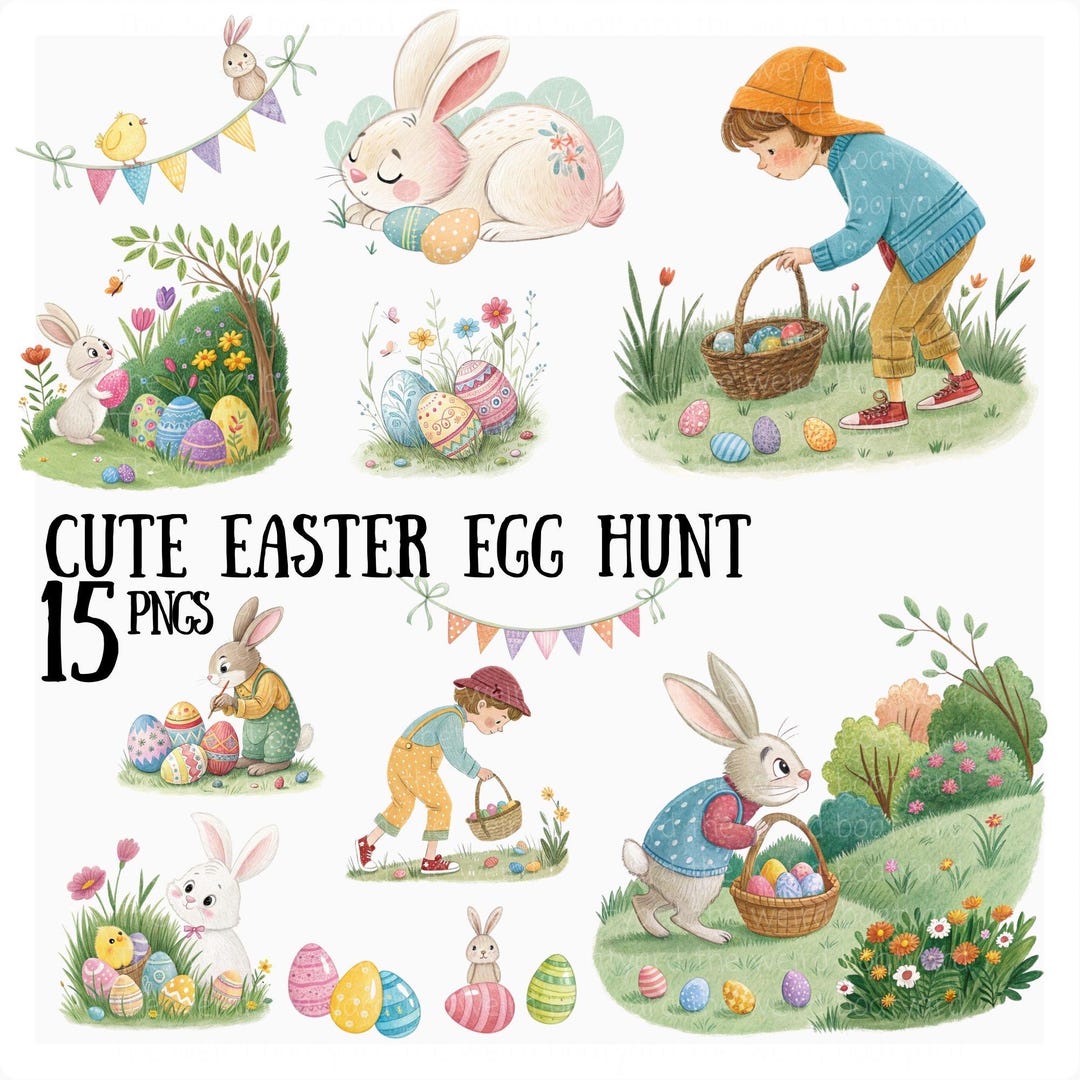 15 Cute Easter Egg Hunt Pngs – Pastel Easter Bunny Clipart, Spring Kids ...