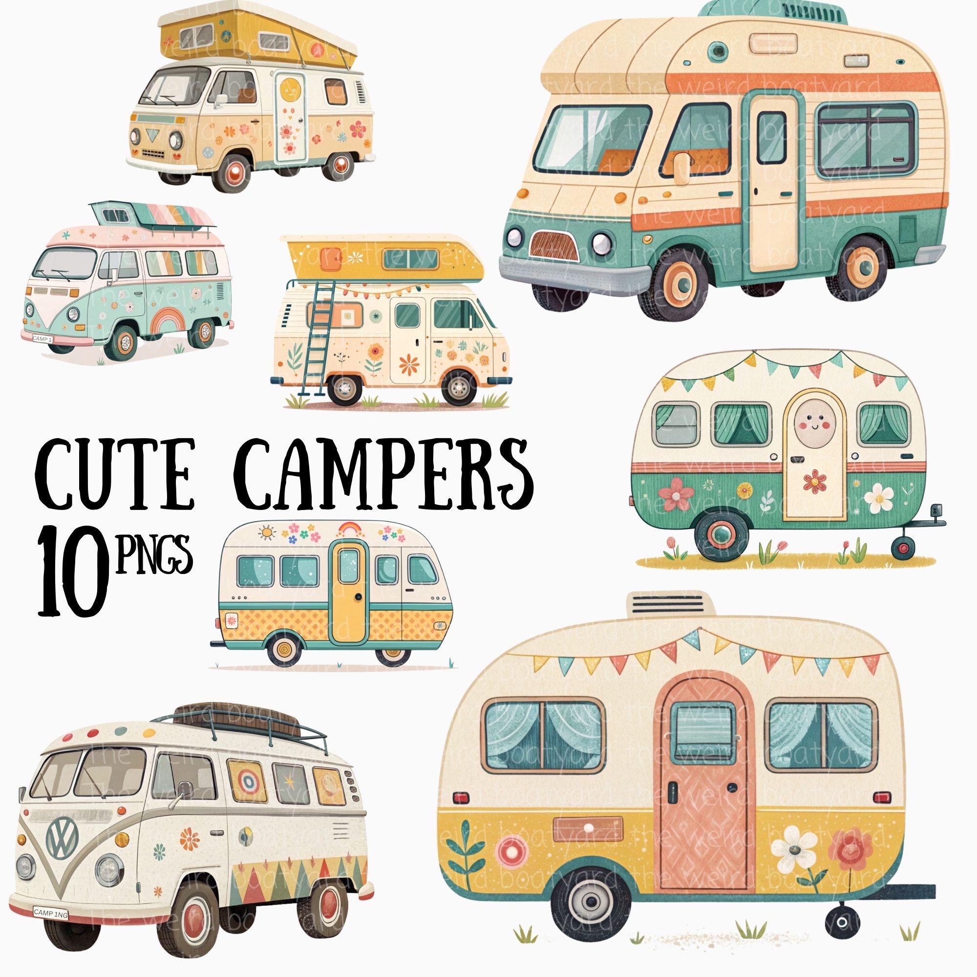 10 Cute Camper Pngs, Retro RV Clipart, Vintage Caravan, Digital Camping ...